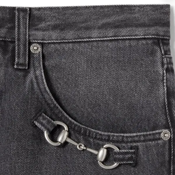 Gucci Cotton Denim Pants With Horsebit Detail