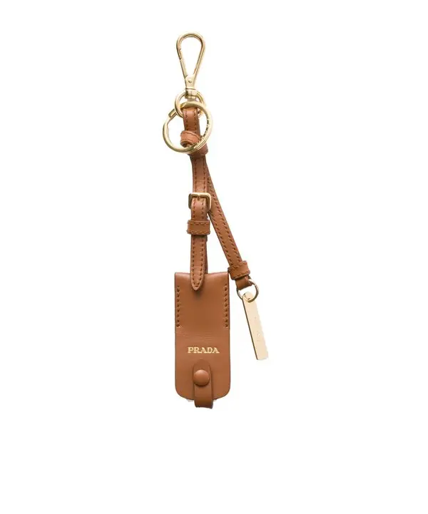 Prada Enamel Metal Lettering Logo Keyring - Cognac