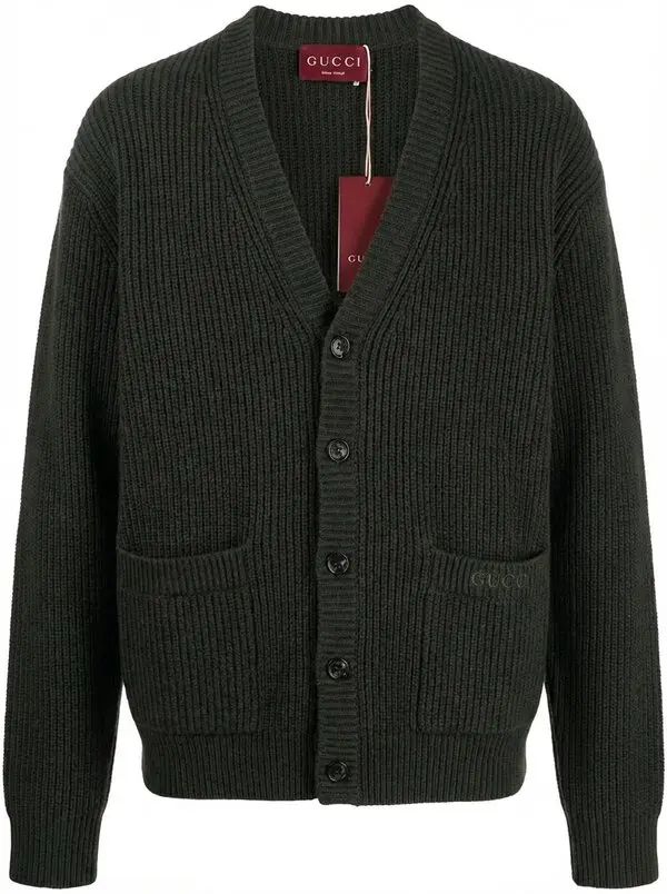 Gucci V-neck Ribbed Cardigan - Black
