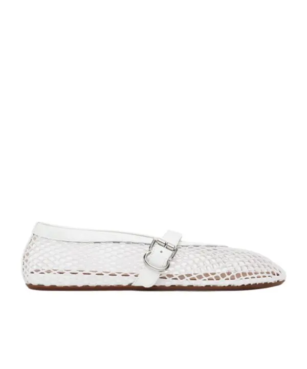Alaïa Mesh Ballet Flats With Buckle Strap - White