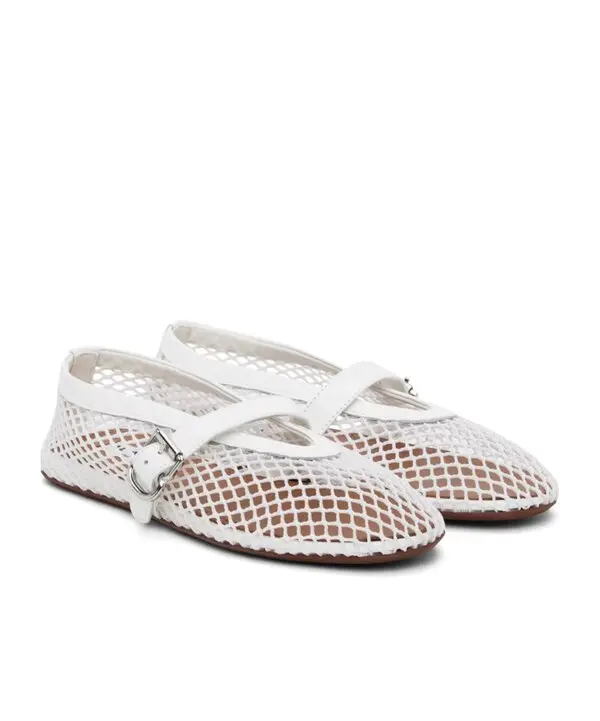 Alaïa Mesh Ballet Flats With Buckle Strap - White