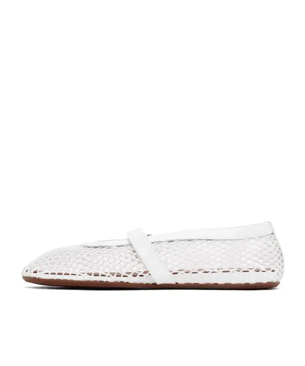 Alaïa Mesh Ballet Flats With Buckle Strap - White