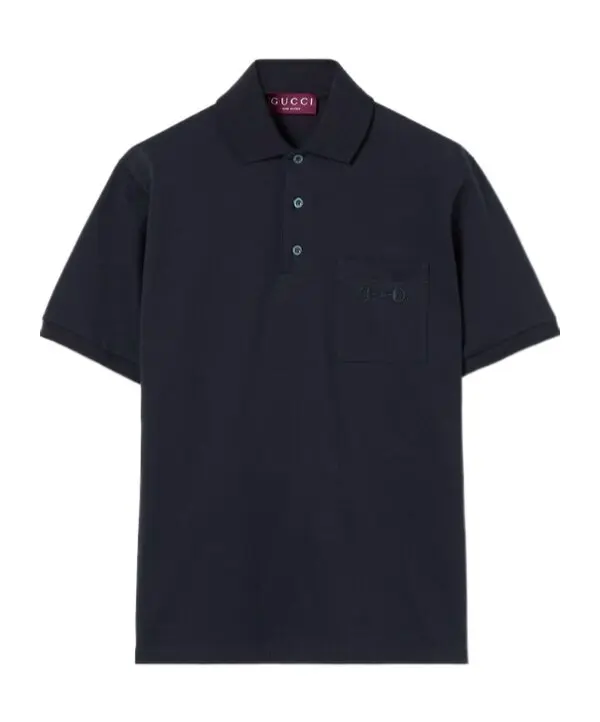 Gucci Embroidery Piquet Polo Shirt - Dark Blue