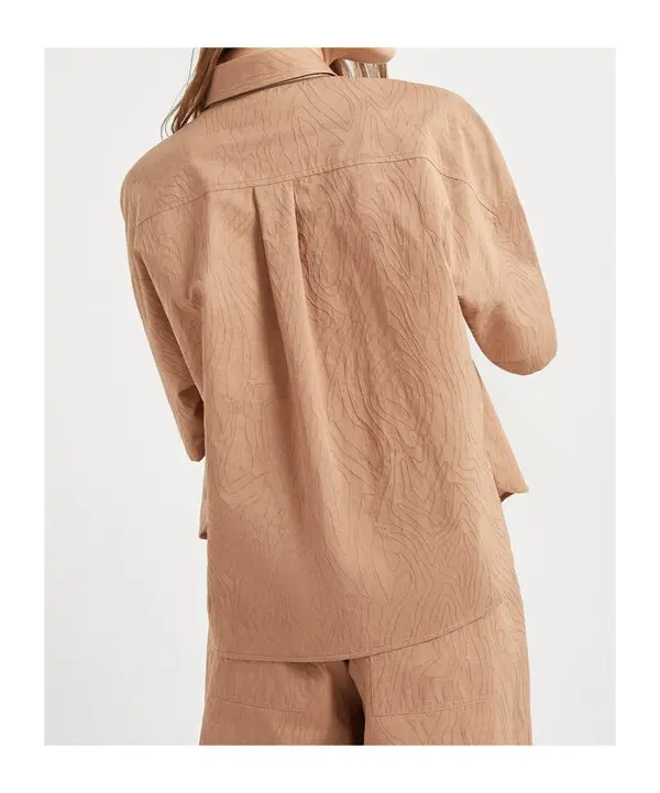 Brunello Cucinelli Jacquard Poplin Shirt With Nickel-free Jewelry Embellishment