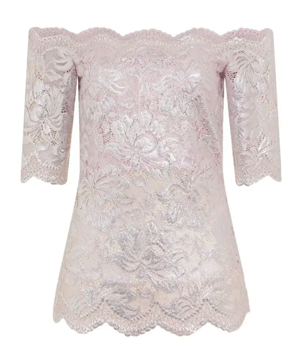 Rabanne Scalloped Edge Lace Off-the-shoulder Top - Blush Pink