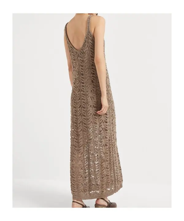 Brunello Cucinelli Sleeveless Lace-patterned Maxi Dress - Light Brown