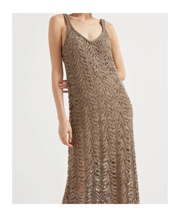 Brunello Cucinelli Sleeveless Lace-patterned Maxi Dress - Light Brown
