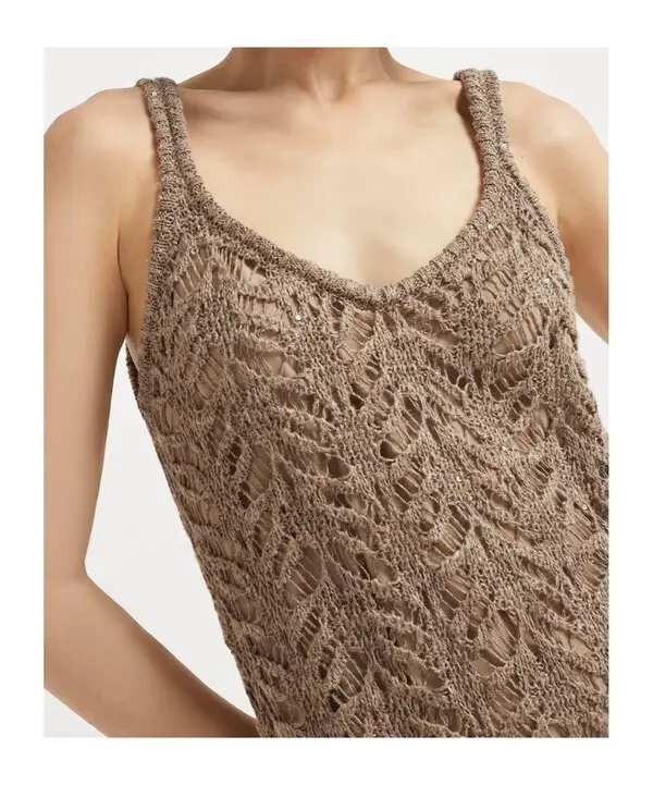 Brunello Cucinelli Sleeveless Lace-patterned Maxi Dress - Light Brown