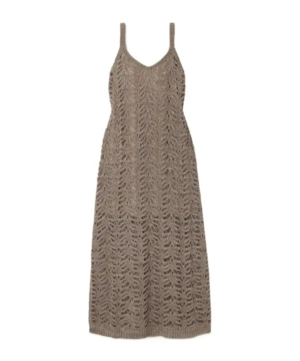 Brunello Cucinelli Sleeveless Lace-patterned Maxi Dress - Light Brown