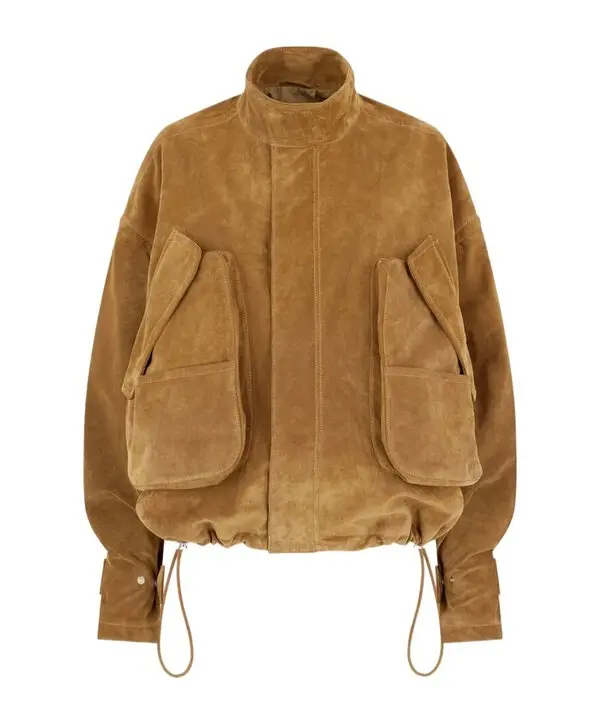 Attico Stand-up Collar Suede Jacket - Sand