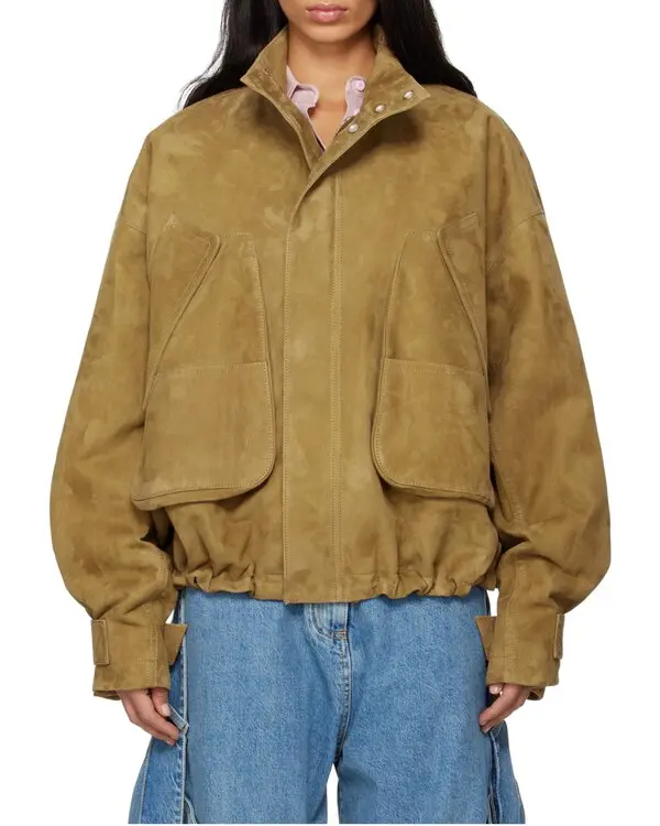 Attico Stand-up Collar Suede Jacket - Sand