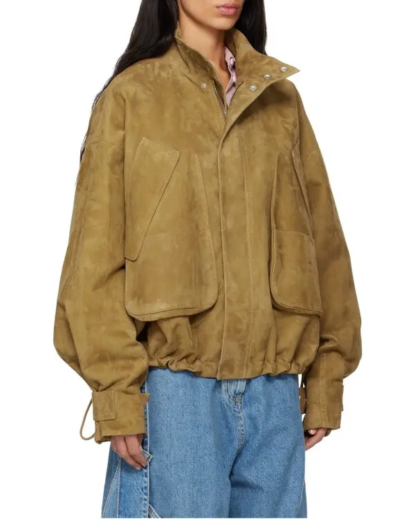 Attico Stand-up Collar Suede Jacket - Sand