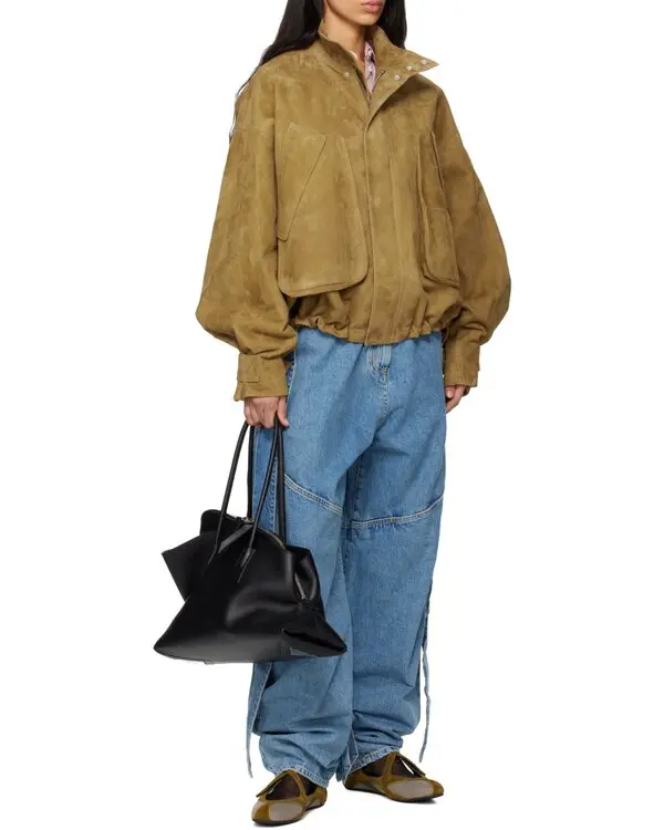 Attico Stand-up Collar Suede Jacket - Sand