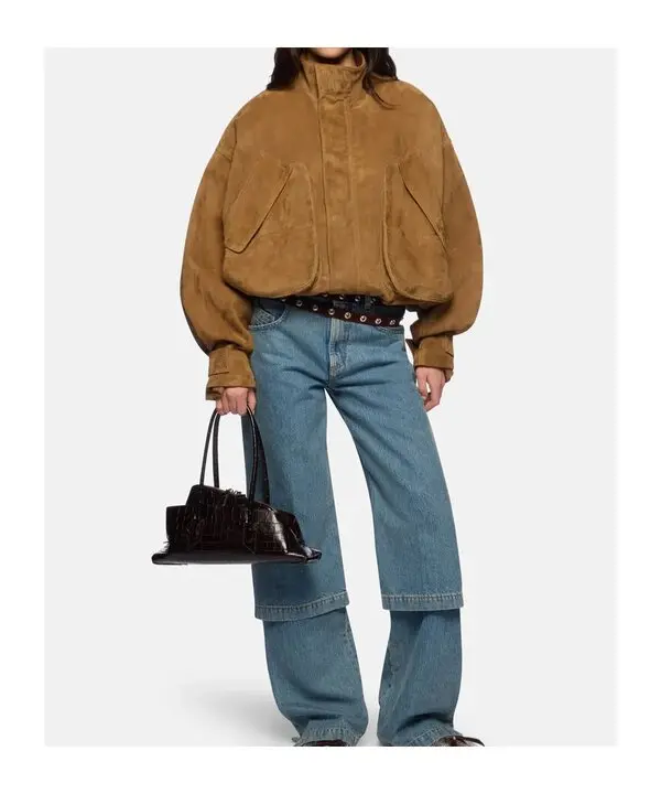Attico Stand-up Collar Suede Jacket - Sand