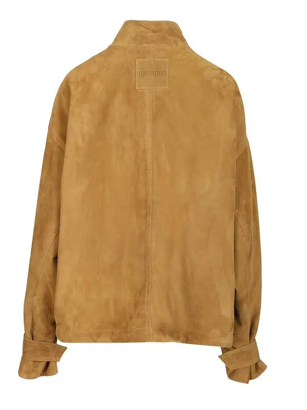 Attico Stand-up Collar Suede Jacket - Sandy