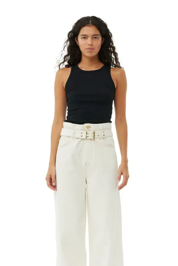 GANNI High Waisted Wide Leg Jeans