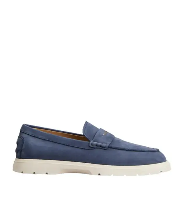 TOD'S Leather Loafers With Penny Bar And Embossed Rubber Pebbles - Blue