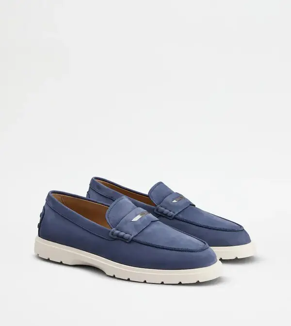 TOD'S Leather Loafers With Penny Bar And Embossed Rubber Pebbles - Blue