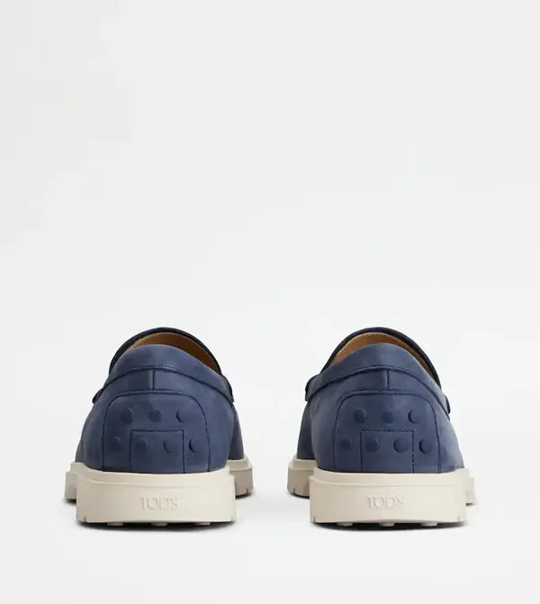 TOD'S Leather Loafers With Penny Bar And Embossed Rubber Pebbles - Blue