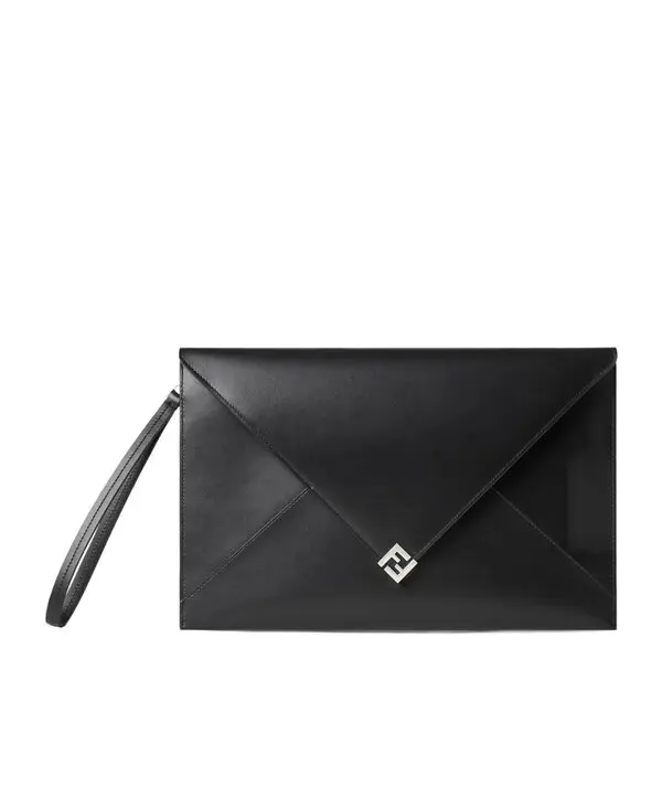 Fendi Ff Squared Flat Clutch Bag - Black