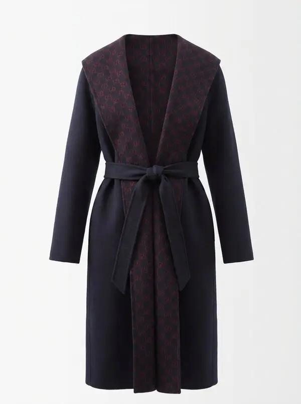 Gucci Reversible Wool Silk Hooded Coat - Black