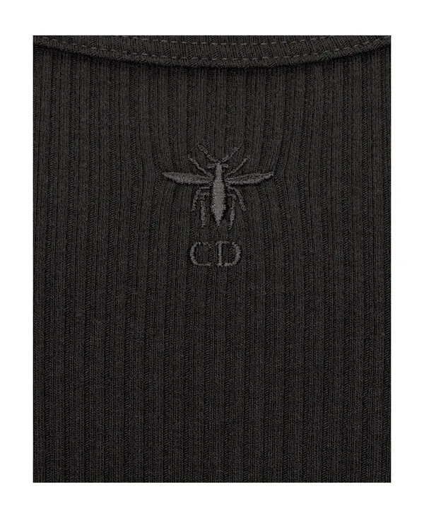 Dior Ribbed Cotton Jersey Tank Top With Bee Logo And Signature