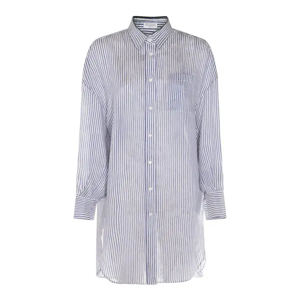 Brunello Cucinelli Monili-trim Striped Long Shirt
