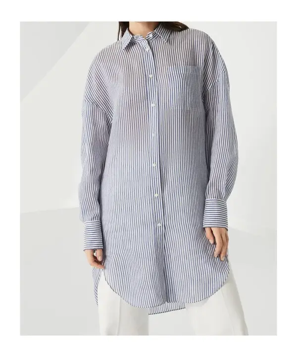 Brunello Cucinelli Monili-trim Striped Long Shirt