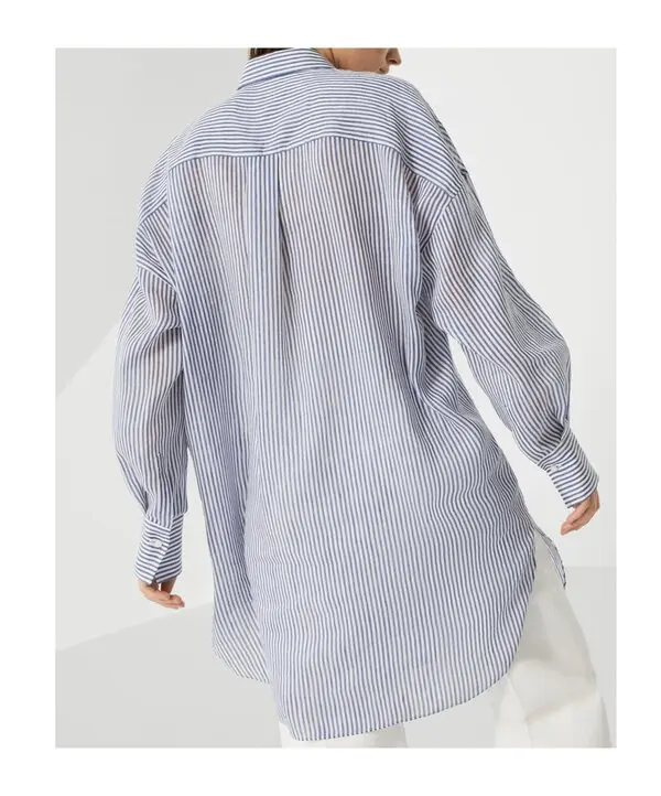 Brunello Cucinelli Monili-trim Striped Long Shirt