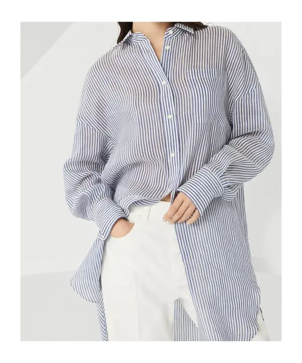 Brunello Cucinelli Monili-trim Striped Long Shirt