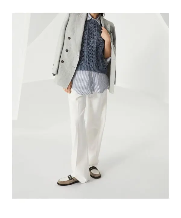 Brunello Cucinelli Monili-trim Striped Long Shirt