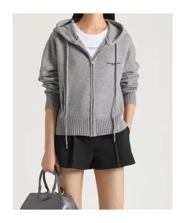 Givenchy Zipped Wool And Cashmere Hoodie - Light Grey