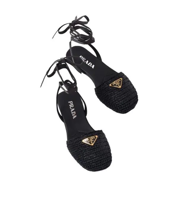 Prada Crochet Flat Sandals With Napa Leather Ankle Strap