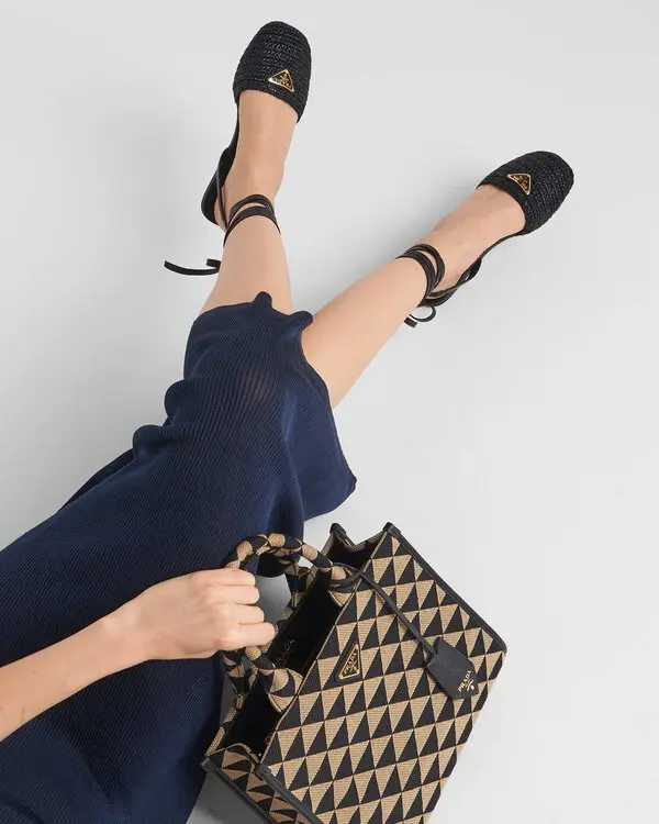 Prada Crochet Flat Sandals With Napa Leather Ankle Strap