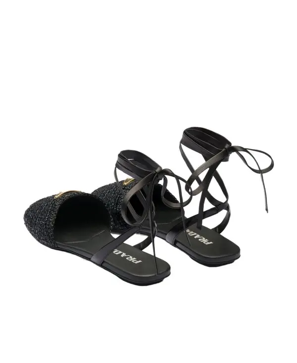 Prada Crochet Flat Sandals With Napa Leather Ankle Strap