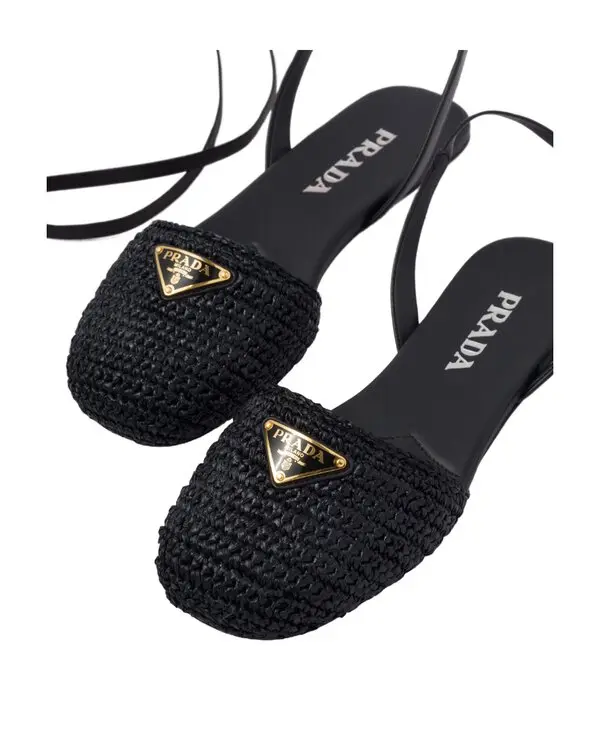 Prada Crochet Flat Sandals With Napa Leather Ankle Strap