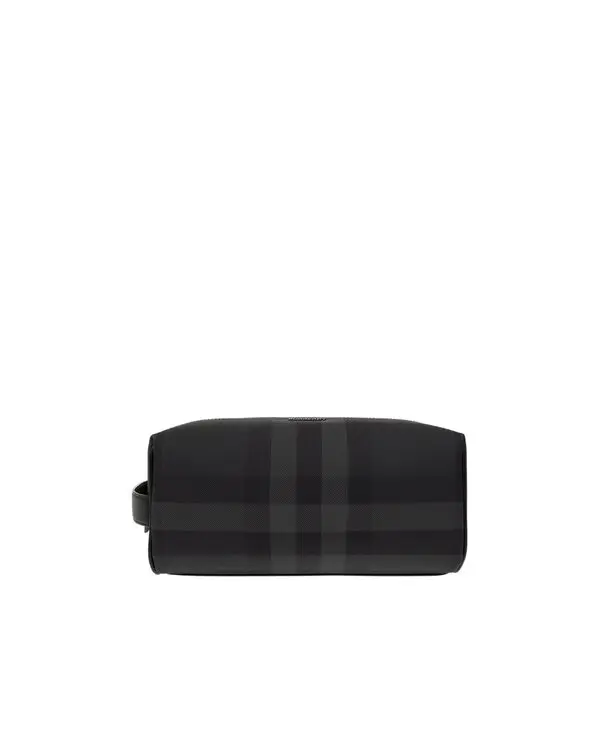 Burberry Logo Detailed Checked Wash Bag - Charcoal Color