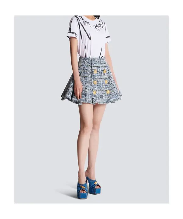 Balmain Button Detailed Tweed Skirt