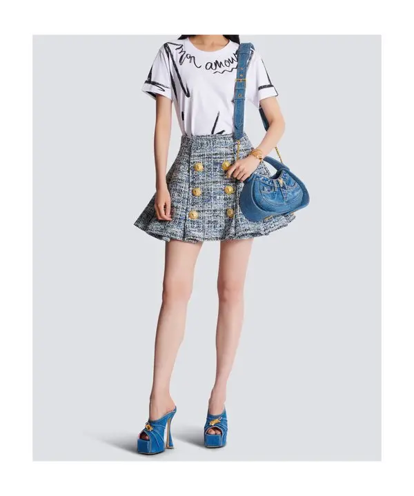 Balmain Button Detailed Tweed Skirt
