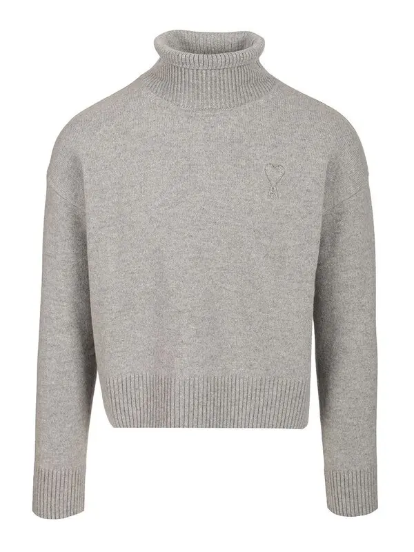 AMI Paris Ribbed Turtleneck Sweater - Gray
