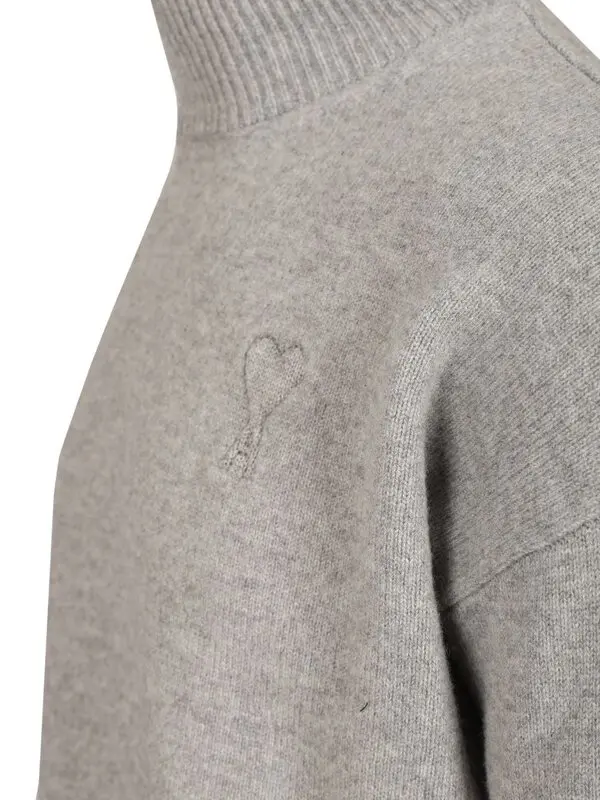 AMI Paris Ribbed Turtleneck Sweater - Gray