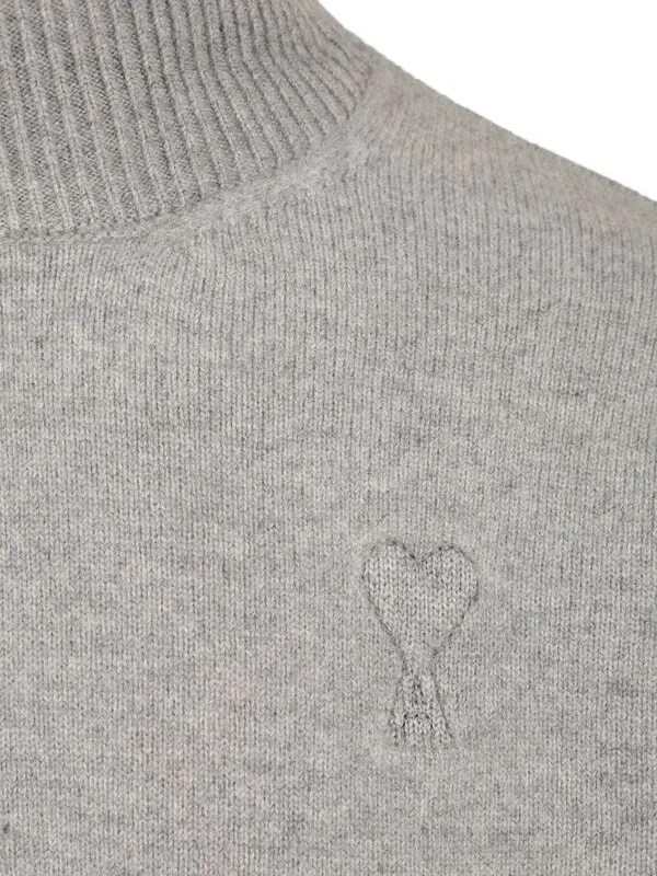 AMI Paris Ribbed Turtleneck Sweater - Gray