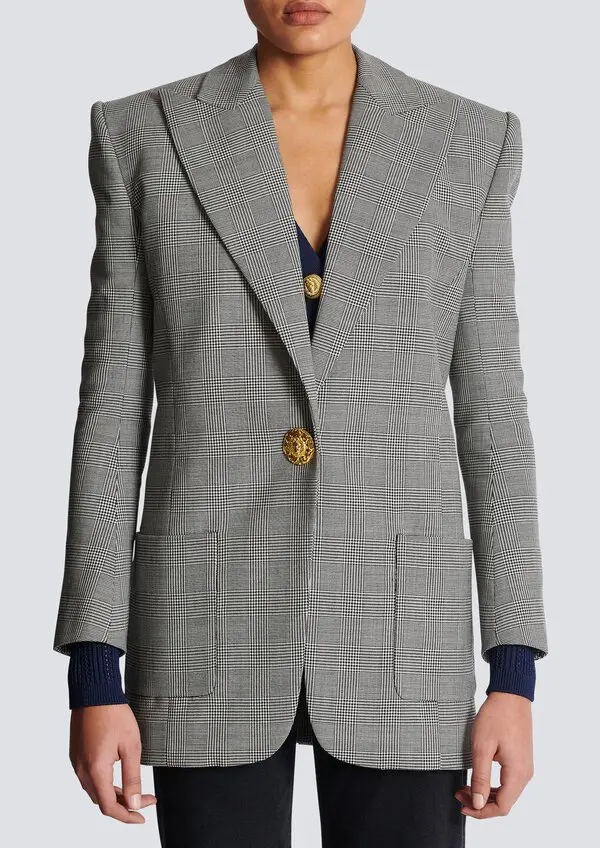 Balmain Plaid Single-breasted Blazer