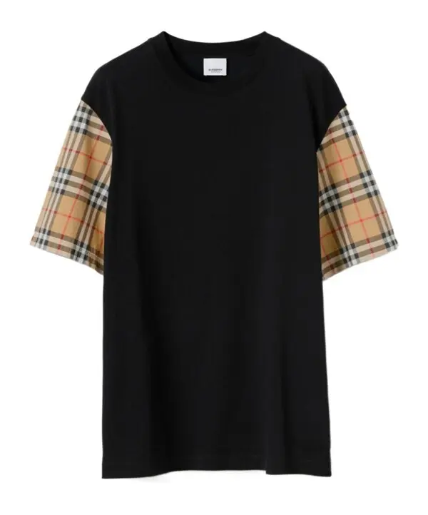 Burberry Vintage Check-sleeved Crewneck T-shirt - Black