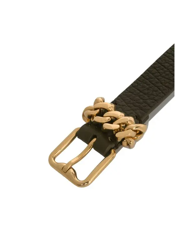 Burberry Leather Belt With Gold Tone Chain Detail