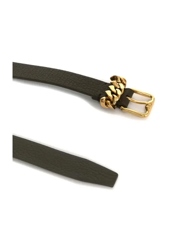 Burberry Leather Belt With Gold Tone Chain Detail
