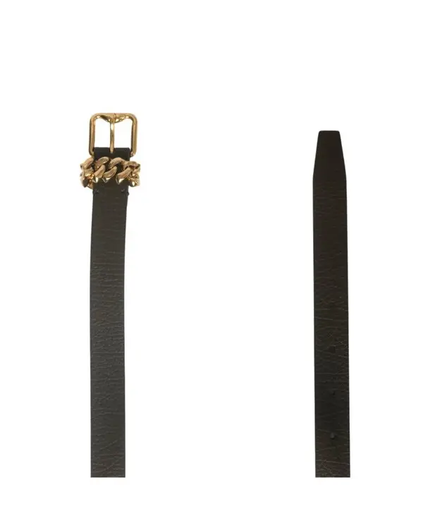 Burberry Leather Belt With Gold Tone Chain Detail