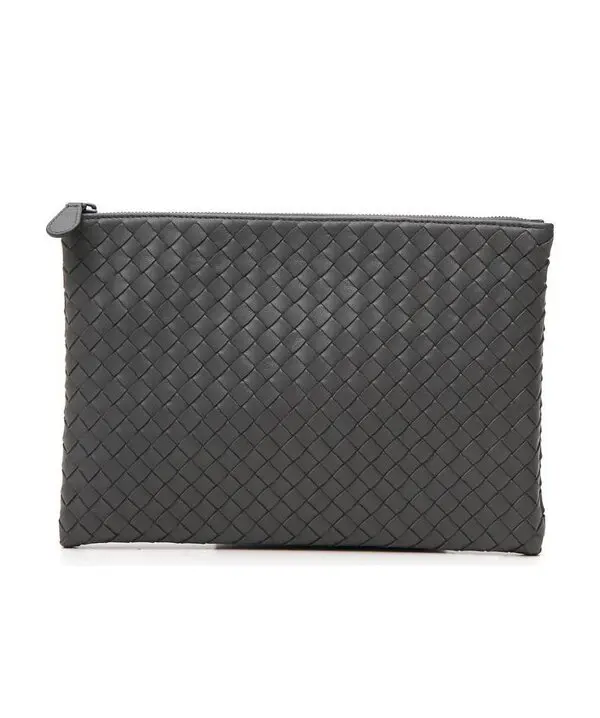 Bottega Veneta Woven Zipper Clutch - Grey