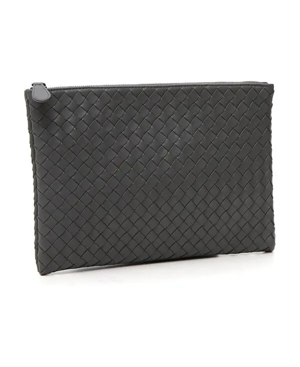 Bottega Veneta Woven Zipper Clutch - Grey