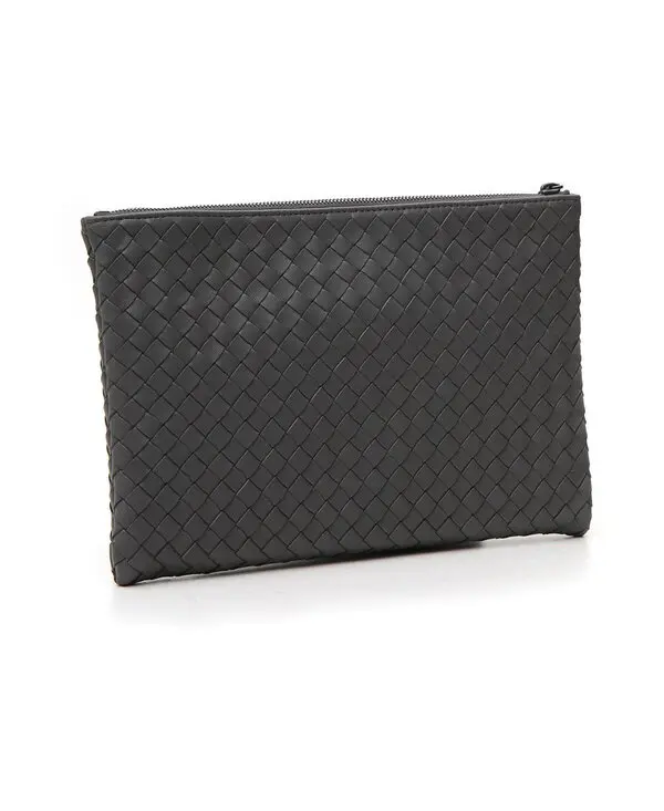 Bottega Veneta Woven Zipper Clutch - Grey